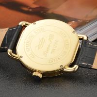 China Elegant Black Quartz Watch With Genuine Leather Strap for sale