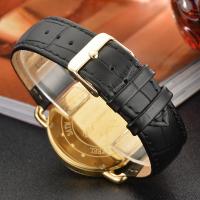 China Elegant Black Quartz Watch With Genuine Leather Strap for sale