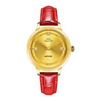 China Elegant Minimalist Gold Quartz Watch-Red Genuine Leather Strap for sale