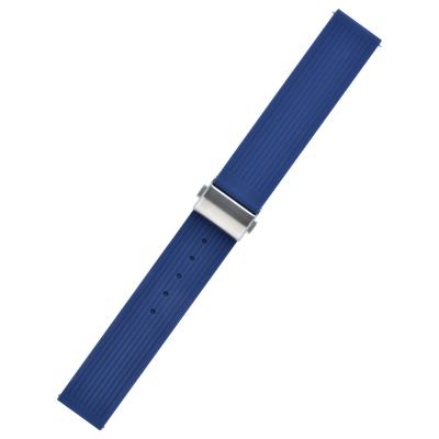 China Premium Blue Grooved Silicone Watch Strap with Safety Clasp for sale