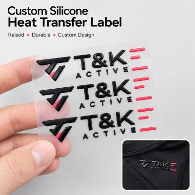 China Custom 3D Silicone Heat Transfer Labels with Raised Glossy Logo for Sportswear Apparel and Streetwear for sale