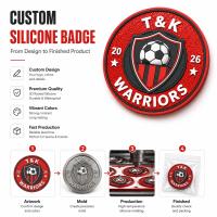 China 2026 Sports Club 3D Silicone Badge Custom Soccer Team Emblem Red Black Durable Raised Logo Polo Shirt OEM ODM for sale