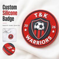 China 2026 Sports Club 3D Silicone Badge Custom Soccer Team Emblem Red Black Durable Raised Logo Polo Shirt OEM ODM for sale
