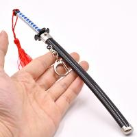 China 22cm 3D Model Keychain Anime Metal Alloy Demon Slayer Keyring Tanjiro Katana Sword for sale