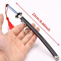 China 22cm 3D Model Keychain Anime Metal Alloy Demon Slayer Keyring Tanjiro Katana Sword for sale