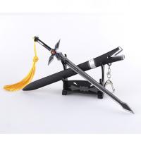 China 22Cm Anime Sword Keychains Art Online Character Prop Elucidator Black Mini Metal Sword Key Chain Gift Toys for sale