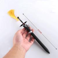 China 22Cm Anime Sword Keychains Art Online Character Prop Elucidator Black Mini Metal Sword Key Chain Gift Toys for sale