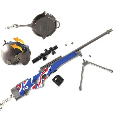 China AWM Game Players 3pcs Metal Gun Keychain Backpack Helmet Pan Rifle Keyring 23cm for sale