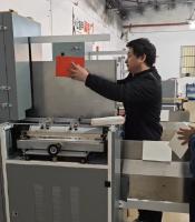 China Semi-Auto Cover Casing-In Machine 380x320mm Book Block Size PLC Touchscreen Hardcover Bookbinding for sale