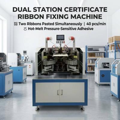 China Dual Station Honor Certificate Ribbon Fixing Machine For Simultaneous Double Ribbon Automatic Pasting for sale