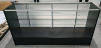 China 6'' Full Vision Glass Display Case Tempered Glass Top And Black Melamine Surface for sale