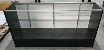 China 6'' Full Vision Glass Display Case Tempered Glass Top And Black Melamine Surface for sale