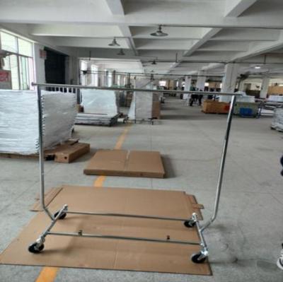 China Sturdy Durable Clothing Store Display Rack With H Shaped Frame And Wheels Chrome for sale