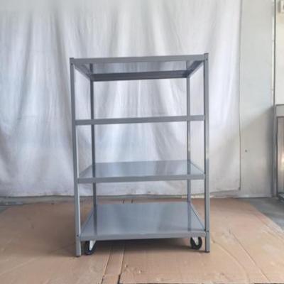 China Three Tier Metal Rolling Shelving Units Mobile Storage Racks With Wheels Powder Coated for sale