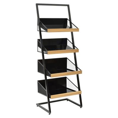 China AT-0268 Customization Black Snack And Merchandiser Display With 4 Metal Mesh And Solid Wood Shelves, Customized Design Available for sale