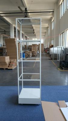 China Tower Tall Single Glass Display Shelf - 4-Tier Open Style with Wheels for Indoor Use for sale