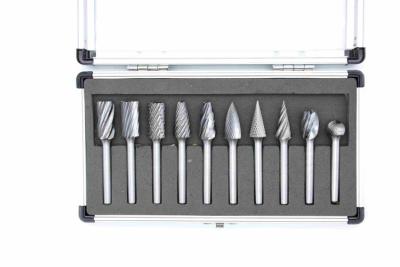 China 10-Piece Carbide Rotary Burr Set in Aluminum Case Multi Cut Type for Various Metal Applications for sale