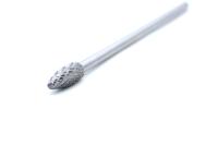 China SH-3ML4 DC Long Shank Carbide Burr with 100mm Shank and Double Cut Flame Shape for Curved Surface Finishing for sale