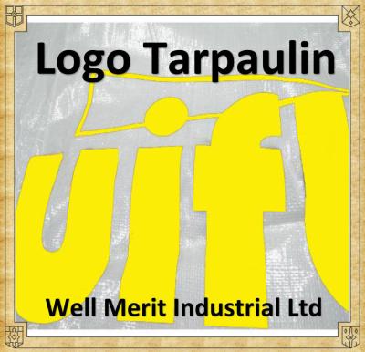 China White Color Logo Printed  Relief Tarpaulin  Outdoor Sheet Tarps with Logo Manufacture for sale