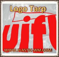China White Color Logo Printed  Relief Tarpaulin  Outdoor Sheet Tarps with Logo Manufacture for sale