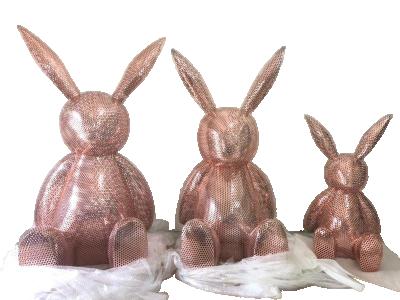 China Pink White Rabbit Sculpture 304 / 316 Stainless Steel Rabbit for sale