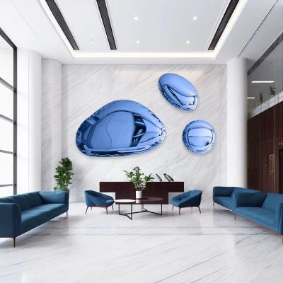 China Blue / Green / Silver Stainless Steel Wall Art Sculpture Pebble Wall Art for sale