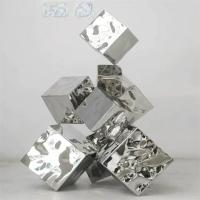 China Mirror Polished Metal Art Furniture Stainless Steel Cube Sculpture for sale