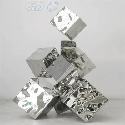 China Mirror Polished Metal Art Furniture Stainless Steel Cube Sculpture for sale