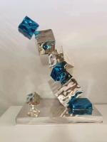China Mirror Polished Metal Art Furniture Stainless Steel Cube Sculpture for sale