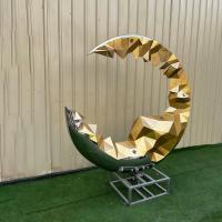 China OEM Stainless Steel Outdoor Sculpture Customized Half Moon Sculpture With Electrofluorescence for sale