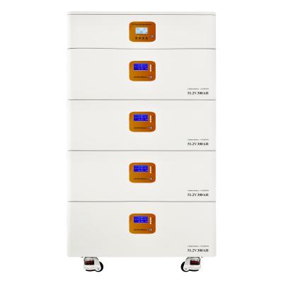 China 12KW Hybrid Inverter Parallel Up To 6 Units 51.2V Horizontal Stacked Solar Storage System expandable energy storage 15.36~61.44kWh capacity optional dual MPPT PV input for sale