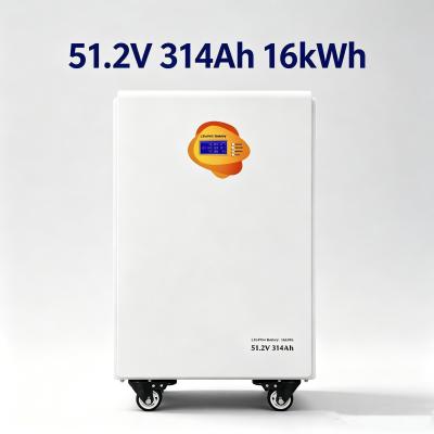 China 51.2V 314Ah 16kWh LiFePO4 Battery Pack 8000 Cycles CAN RS485 LCD Wheels For Solar Energy Storage for sale