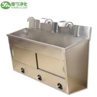China Customized Medical Hand Wash Sink 304 Stainless Steel Automatic Sensor Faucet Wall Mounted 3 Basin for sale