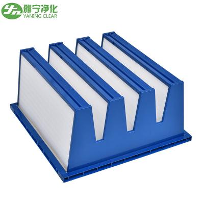 China Plastic Frame V Bank Pocket Air Filter H10 HEPA 595×595×295mm 2800-4900 m³/h Air Volume for sale