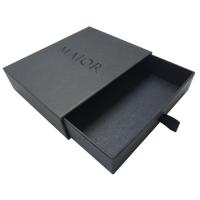 China Jewelry Pull Out Box Packaging Black Paper Box With Drawers And Gold Stamping Logo for sale