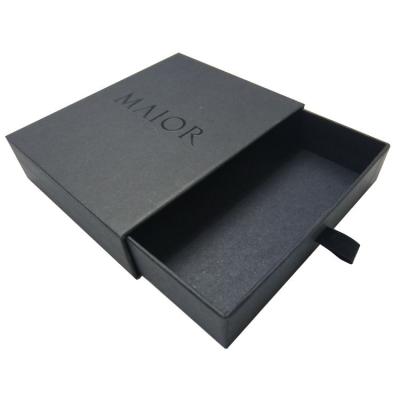 China Jewelry Pull Out Box Packaging Black Paper Box With Drawers And Gold Stamping Logo for sale