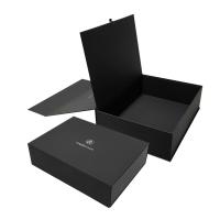 China Custom Logo Black Paper Magnetic Closure Foldable Gift Box Hot Foil/UV/Varnish Finish for sale