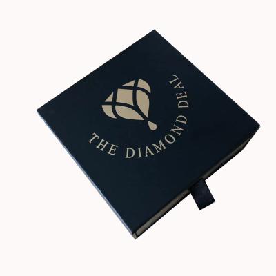 China Cardboard Drawer Packaging Box Hot Stamping Black Luxury Gift Box for sale