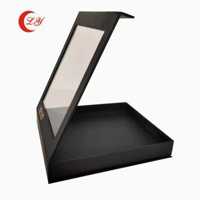 China Supermarket Matt Black Magnetic Packaging Box Cardboard Gift Boxes With Clear Window for sale
