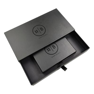 China Logo Silver Foil/UV Finish Drawer Box Jewelry Paper Box for Custom Black end Gift for sale