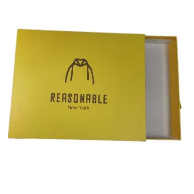 China Custom Logo Printing Paperboard Yellow Pull Out Sliding Drawer T Shirt Packaging Box for sale