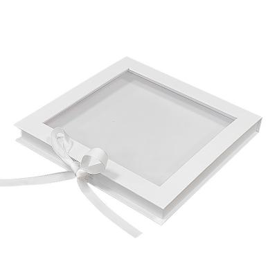 China Square Book Shaped PVC Clear Top Window Magnetic Cardboard Packaging Box With Ribbon for sale