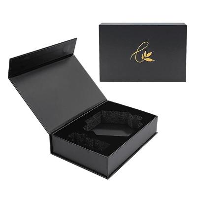 China Custom Black Matte Stamped Gold Logo Magnetic Gift Jewelry Paper Box With Foam Insert for sale