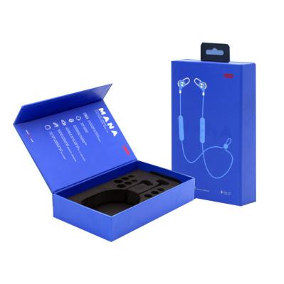 China Customized logo Luxury Cardboard Magnetic Wireless Headphone Packaging Box with EVA Liner Packaging Hanging Box for sale
