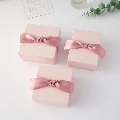 China Custom Adorable Baby pink Jewelry Box with logo Ring Necklace Earring Bracelet Packaging Cardboard for sale