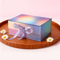 China Deluxe Holographic Flip Top Magnetic Lid Gift Packaging Box Beautiful With Ribbon Recycled Materials For Socks for sale