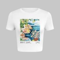 China Floral Printing Women T Shirts  Machine Washable 180cm Short Sleeve Black Shirt Womens for sale