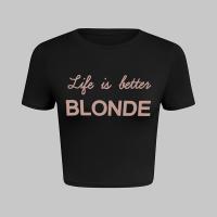 China Spring Summer Black T Shirt Women Customizable Colors  Cotton Crew Neck T Shirt for sale