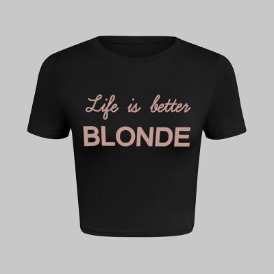 China Spring Summer Black T Shirt Women Customizable Colors  Cotton Crew Neck T Shirt for sale