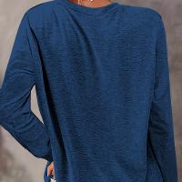 China Round Neck Women Tops Personalized Letters Print Long Sleeves T Shirt In Dark Blue for sale